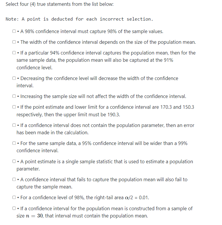 Solved Select four (4) ﻿true statements from the list | Chegg.com