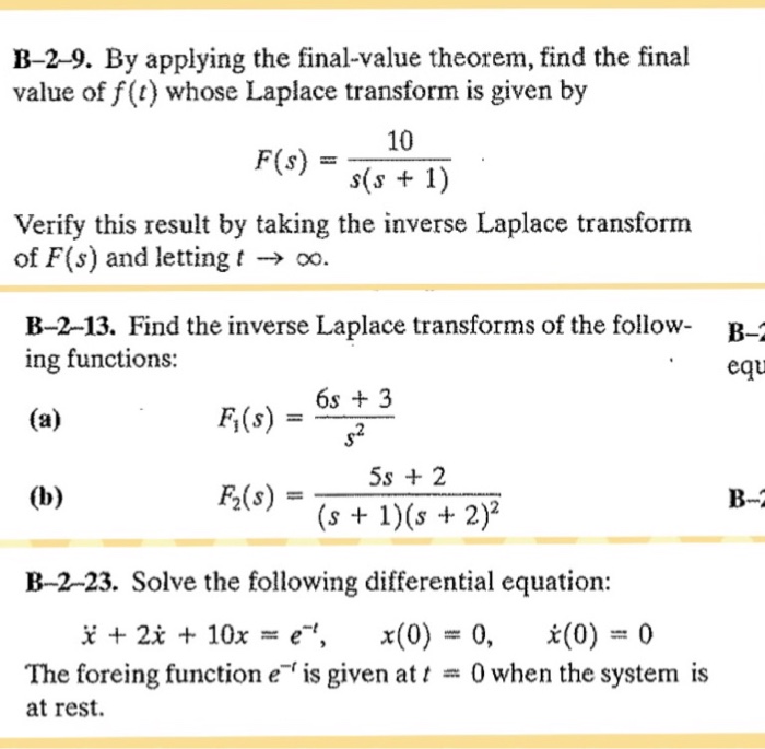 Solved B-2-9. By applying the final-value theorem, find the | Chegg.com