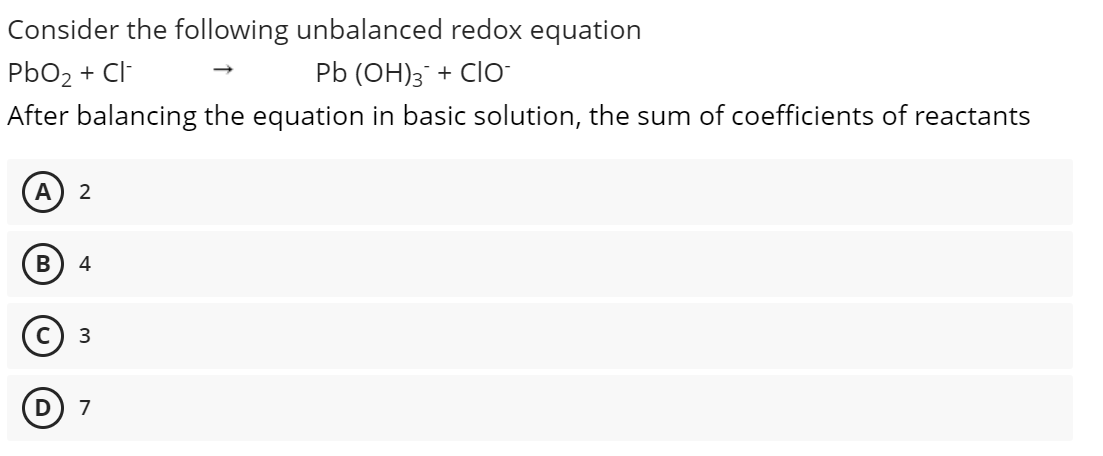 Solved Consider the following unbalanced redox equation PbO2 | Chegg.com