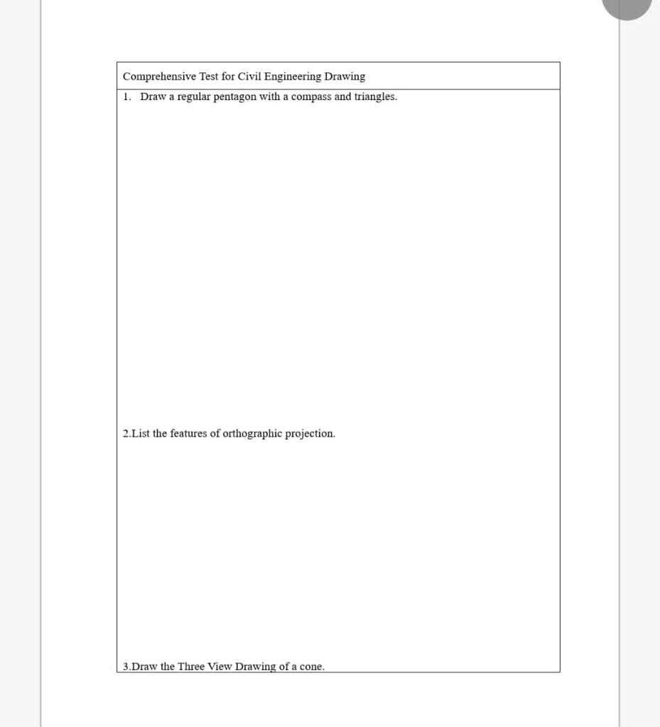 Solved Comprehensive Test for Civil Engineering Drawing 1. | Chegg.com