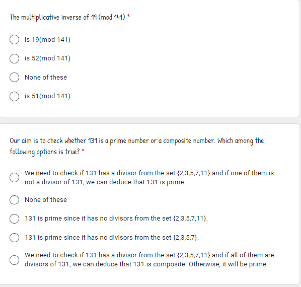 Solved The multiplicative inverse of 19 (mod 141) * is | Chegg.com