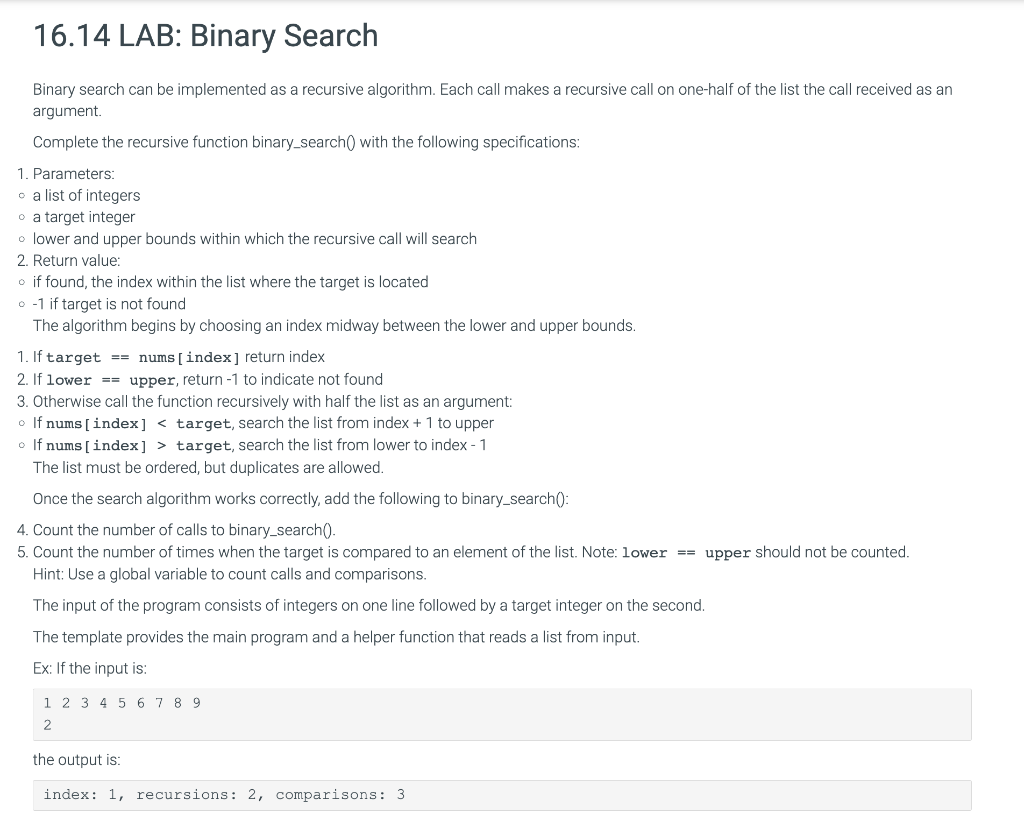 Solved Binary Search Can Be Implemented As A Recursive Chegg