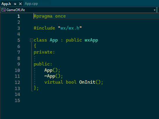 Solved App.h ₫ X App.cpp GameOfLife \begin{tabular}{r|c} 1 & | Chegg.com