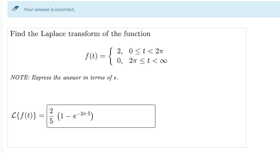 Solved Your answer is incorrect. Find the Laplace transform | Chegg.com
