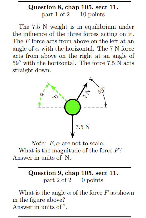 Solved The 7.5 N weight is in equilibrium under the | Chegg.com