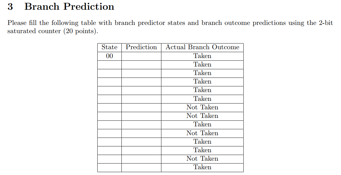 Solved 3 Branch Prediction Please fill the following table | Chegg.com