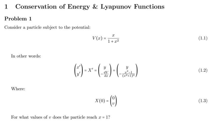 Solved 1 Conservation of Energy & Lyapunov Functions Problem | Chegg.com