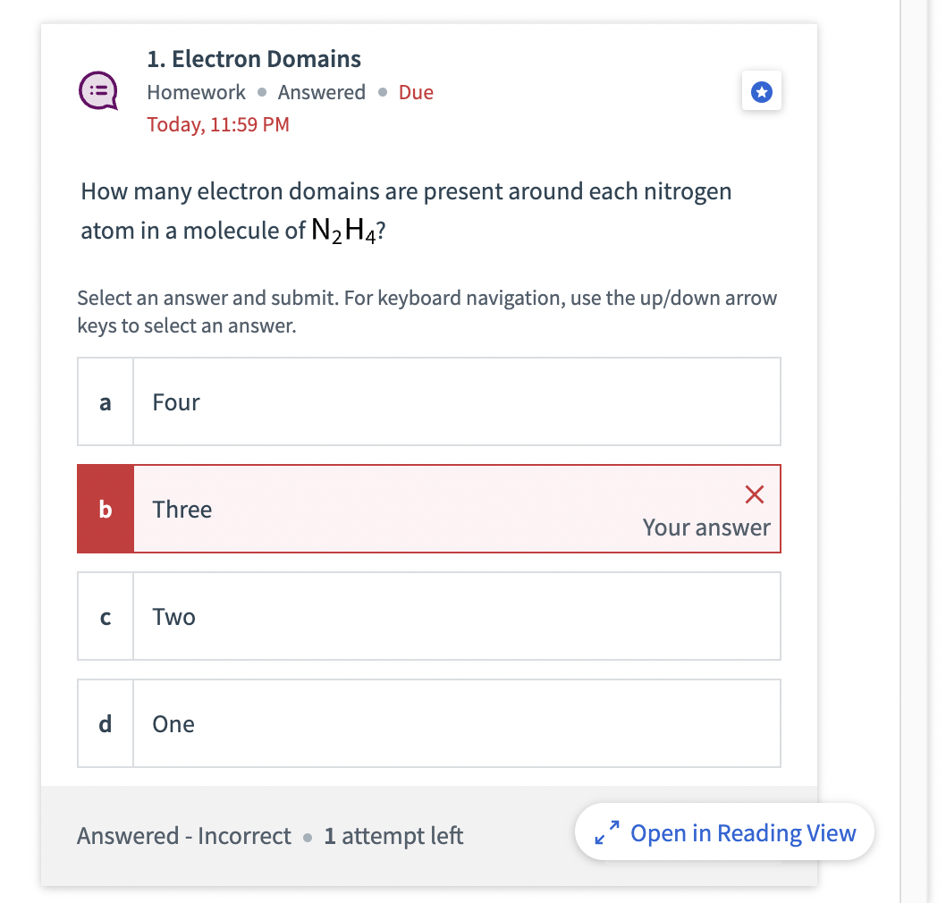 Solved How many electron domains are present around each | Chegg.com
