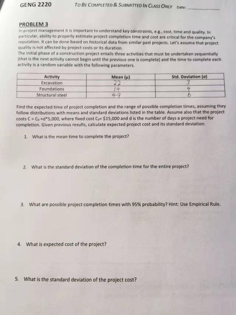 Solved GENG 2220 TO BE COMPLETED & SUBMITTED IN CLASS ONLY | Chegg.com