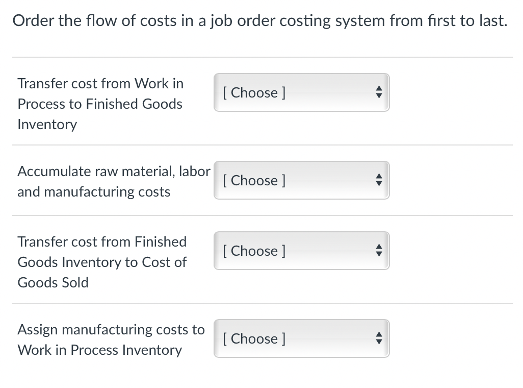 Solved Order the flow of costs in a job order costing system | Chegg.com