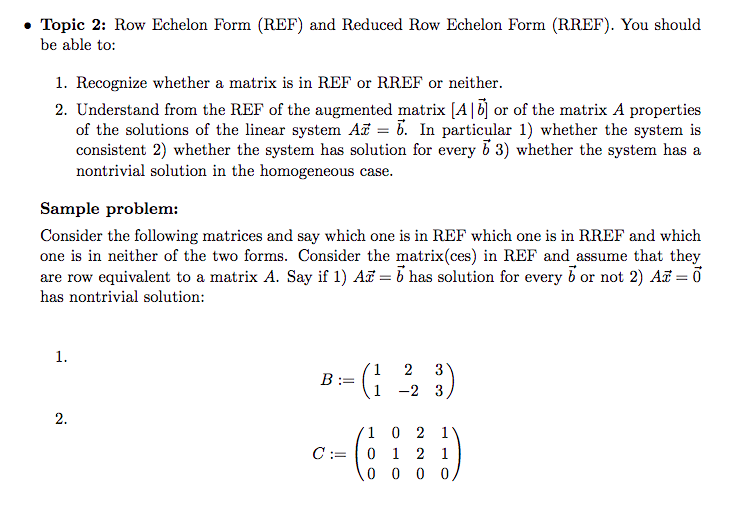 Solved Topic 2: Row Echelon Form (REF) and Reduced Row | Chegg.com