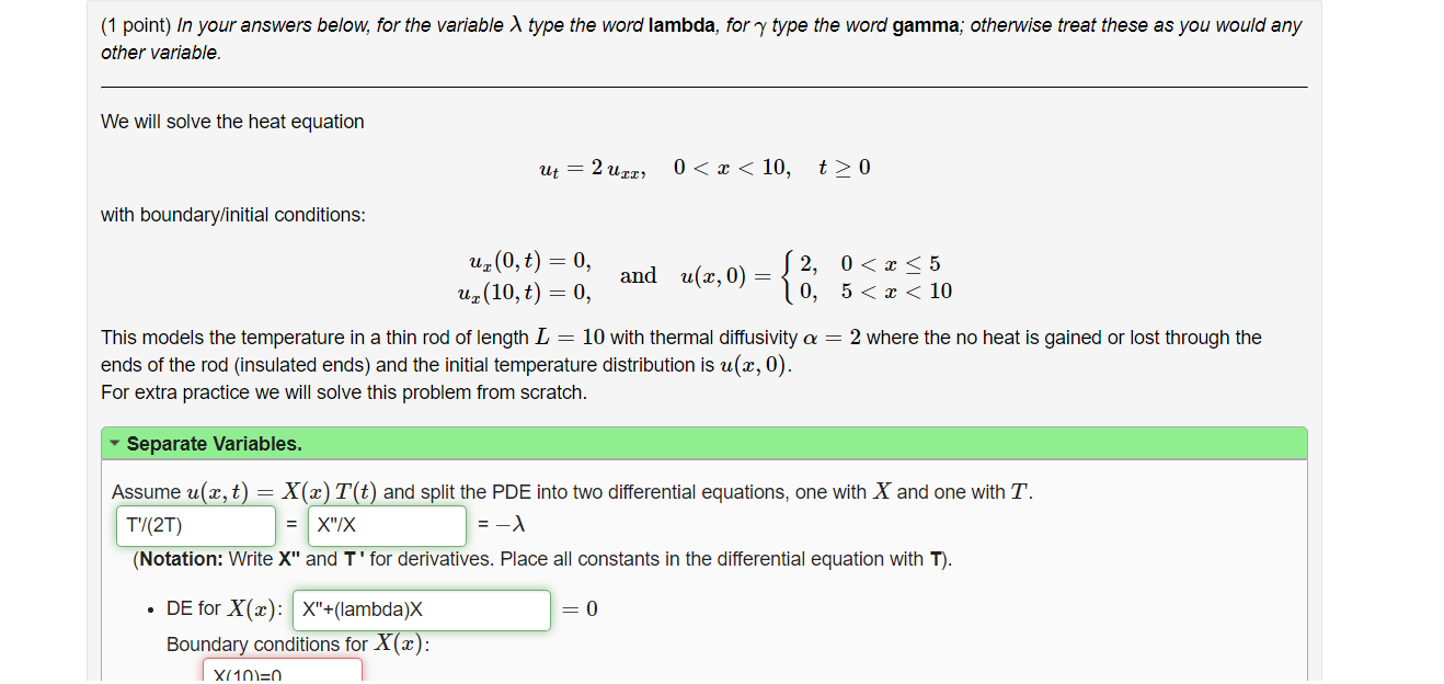 Solved (1 point) In your answers below, for the variable | Chegg.com