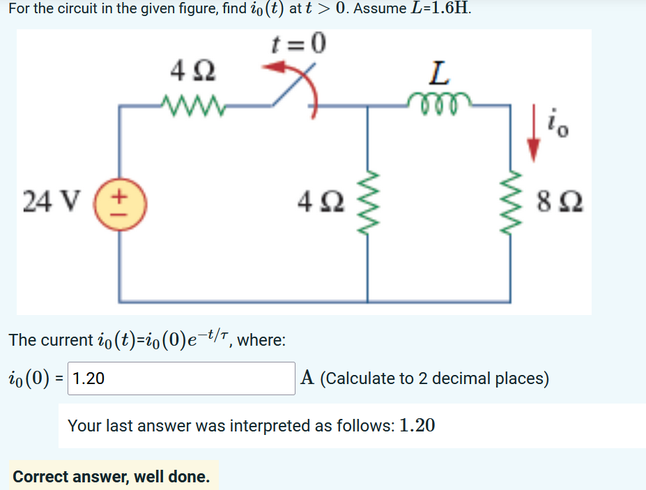Solved For the circuit in the given figure, find i0(t) at | Chegg.com
