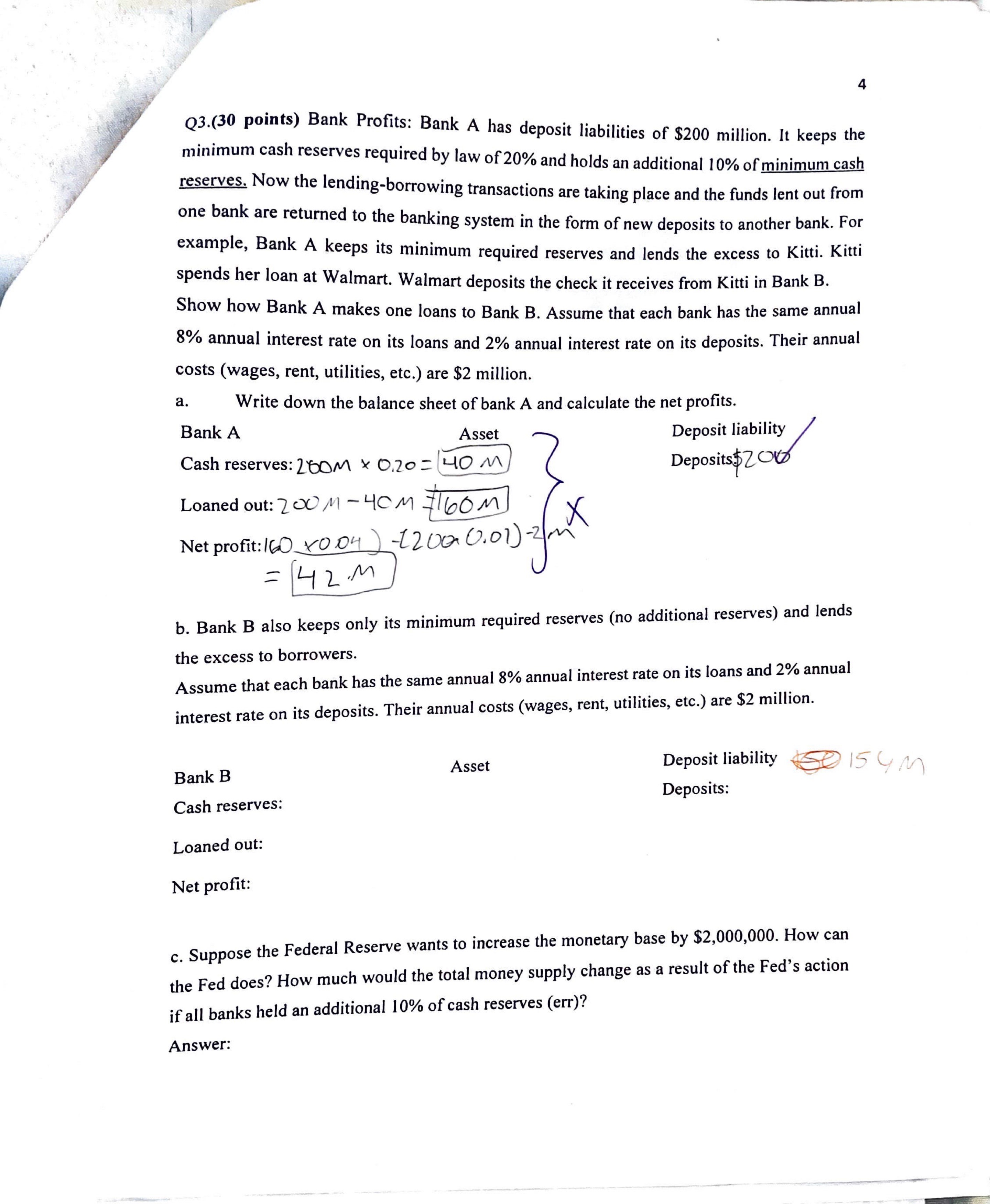 Solved Q3.(30 points) Bank Profits: Bank A has deposit | Chegg.com