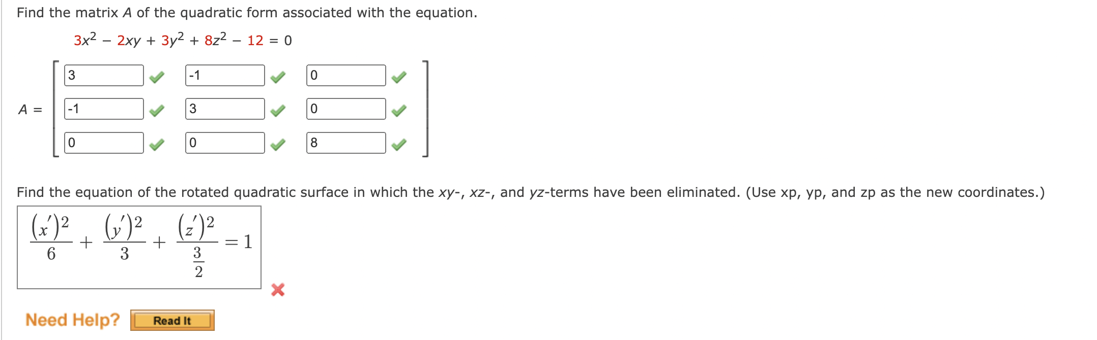 Find the matrix A ﻿of the quadratic form associated | Chegg.com
