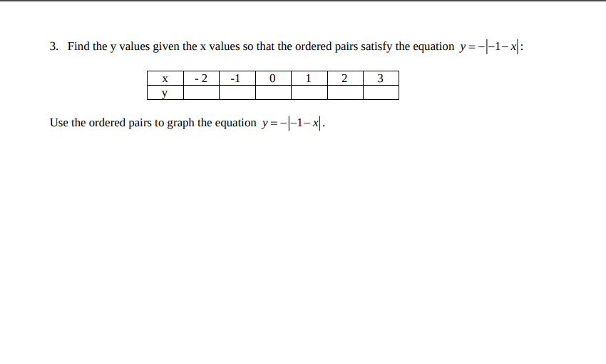 Solved 3. Find the y values given the x values so that the | Chegg.com