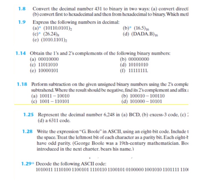 Solved 1.8 Convert the decimal number 431 to binary in two | Chegg.com