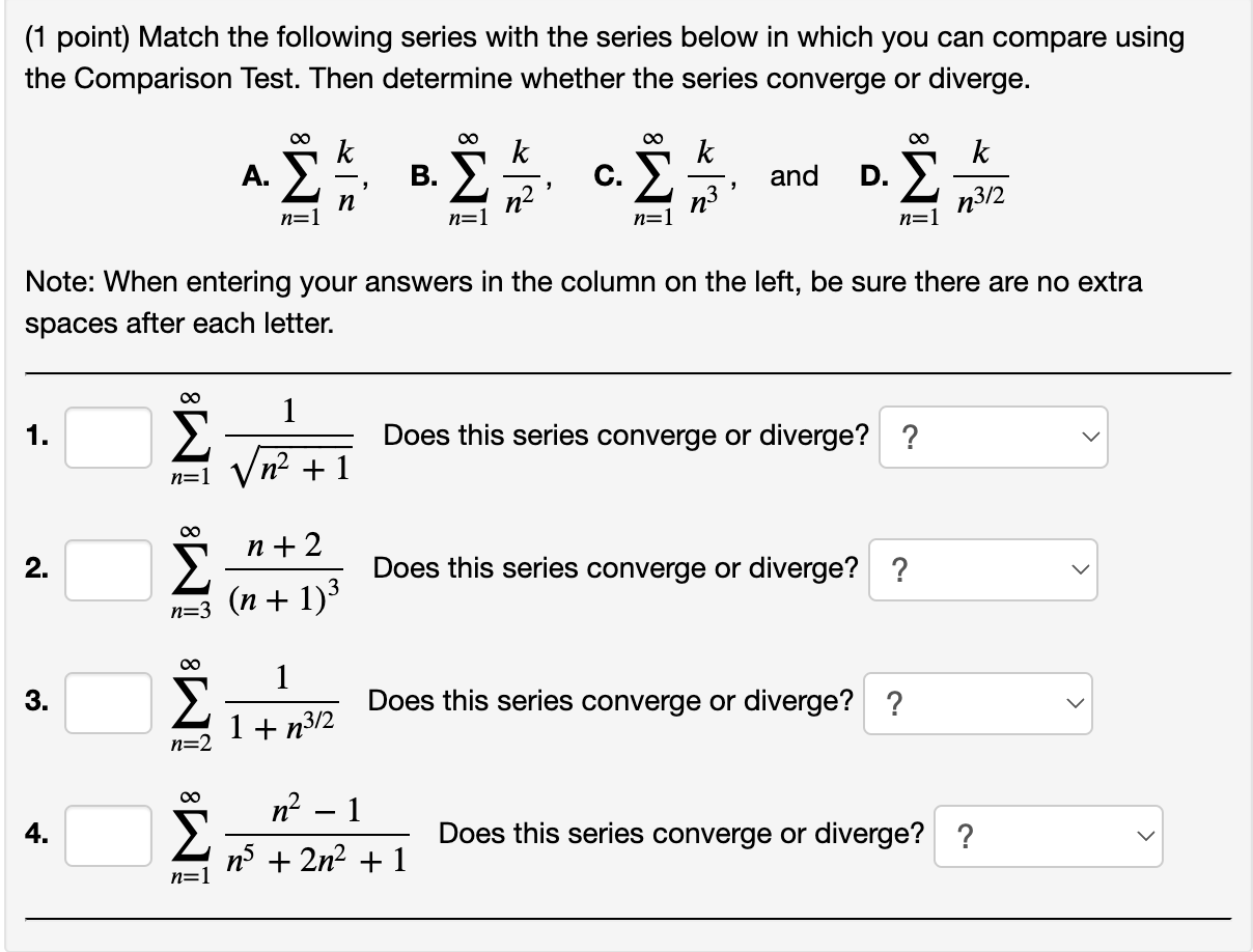 Solved Match the following series with the series below in | Chegg.com