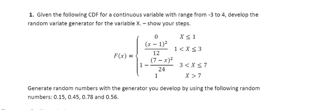 1. Given the following CDF for a continuous variable | Chegg.com