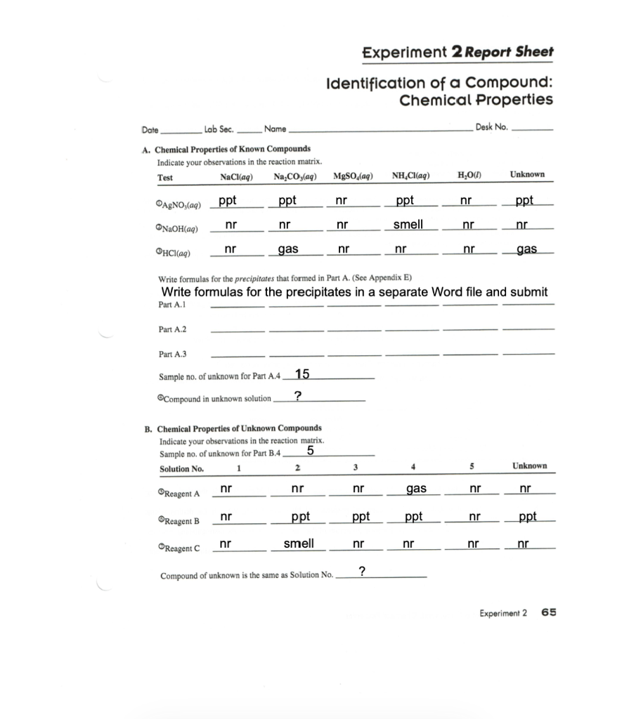 Solved Experiment 2 Report Sheet Identification of a | Chegg.com