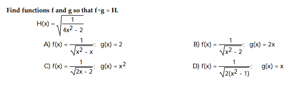 Solved Find functions f and g so that fog =H. 1 H(x) | 42 - | Chegg.com