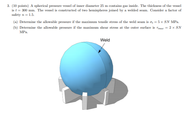 Solved 3. (10 points) A spherical pressure vessel of inner | Chegg.com