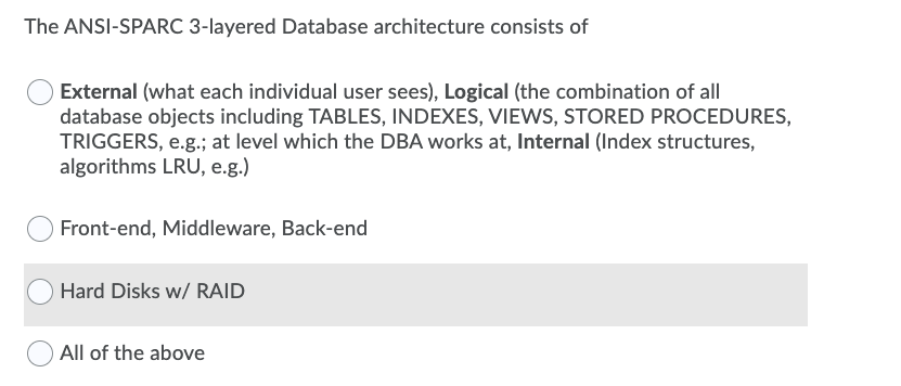 Solved The ANSI-SPARC 3-layered Database architecture | Chegg.com