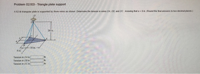 Solved A 62-to triangular plate is supported by three wires | Chegg.com