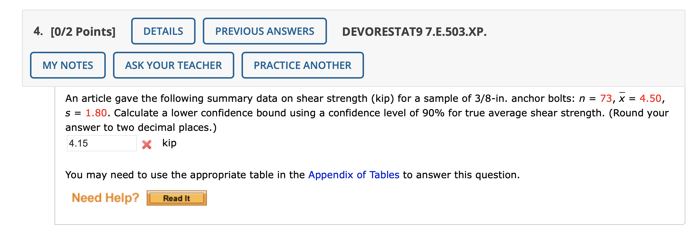 Solved 4. [0/2 Points] DETAILS PREVIOUS ANSWERS DEVORESTAT9 | Chegg.com