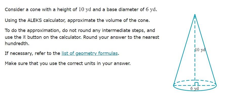 Solved Consider a cone with a height of 10yd and a base | Chegg.com