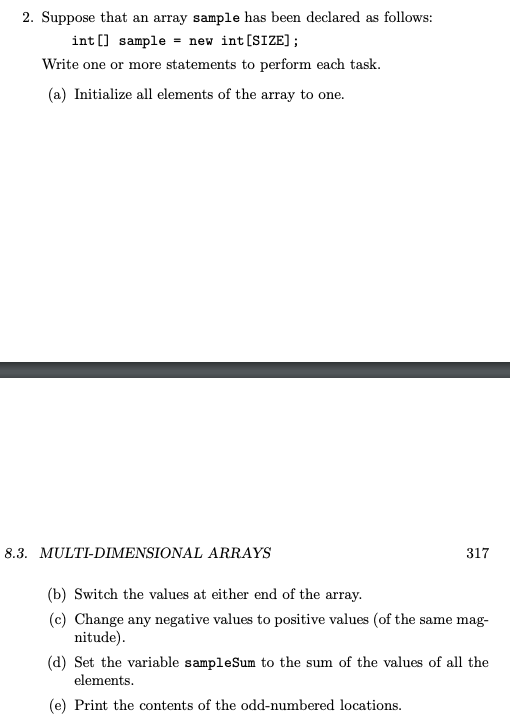 Solved 2. Suppose that an array sample has been declared as | Chegg.com