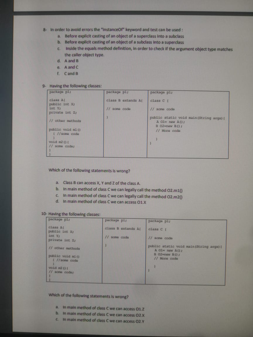 Solved invoke the constructor of a superclass d. Bandc e. | Chegg.com