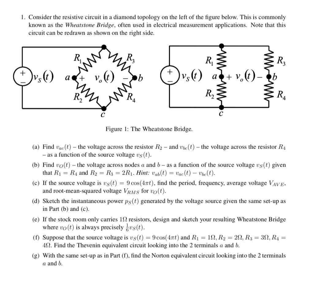 Solved 1. Consider the resistive circuit in a diamond | Chegg.com