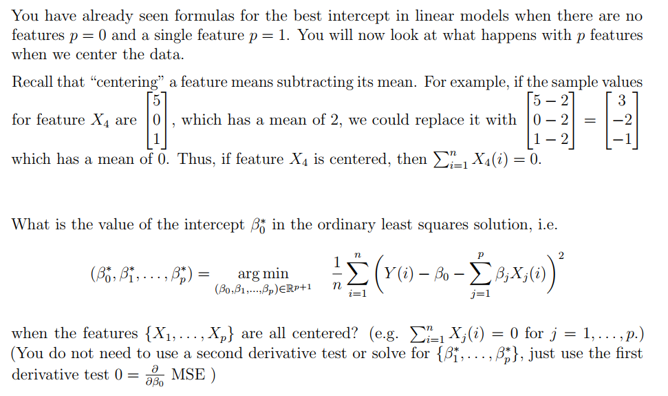 Solved You have already seen formulas for the best intercept | Chegg.com