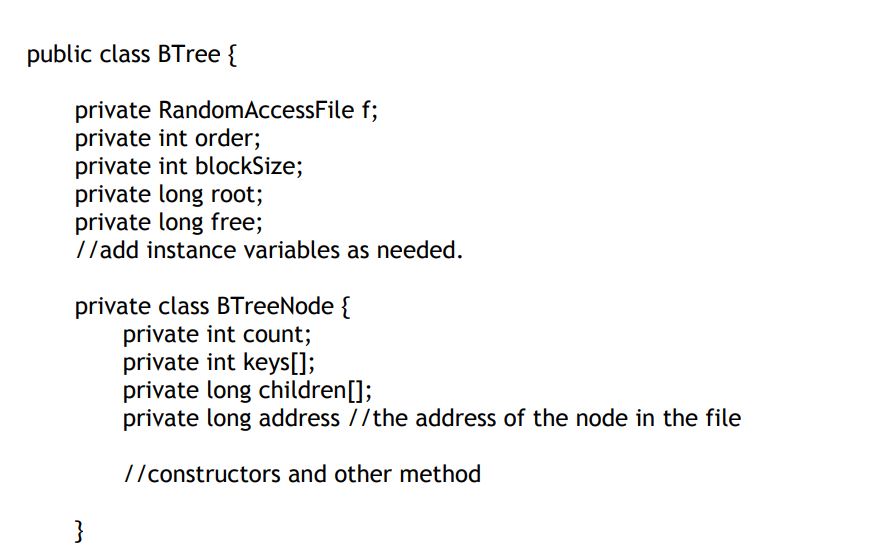 Implement the DBTable and the BTree classes shown on | Chegg.com