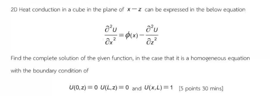2D Heat conduction in a cube in the plane of x-z can | Chegg.com