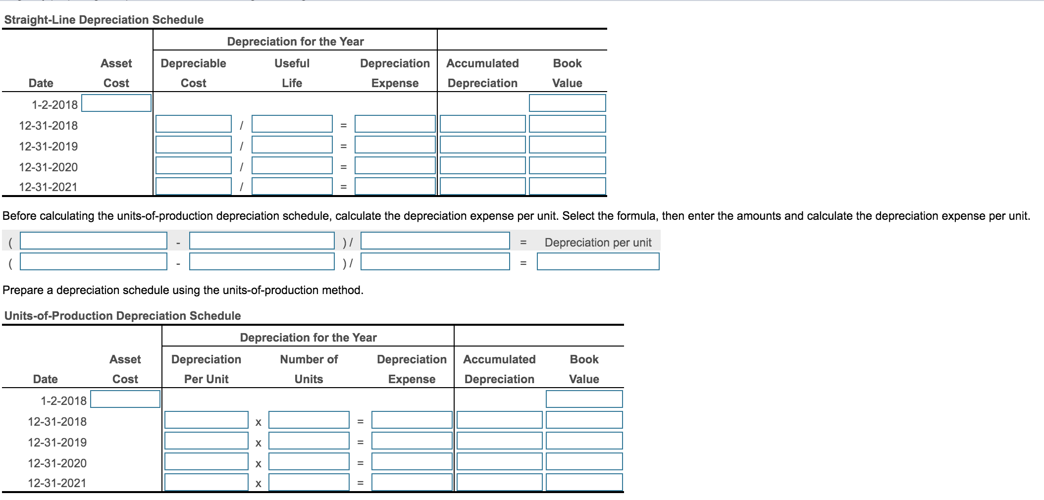 Straight-Line Depreciation Schedule Depreciation | Chegg.com