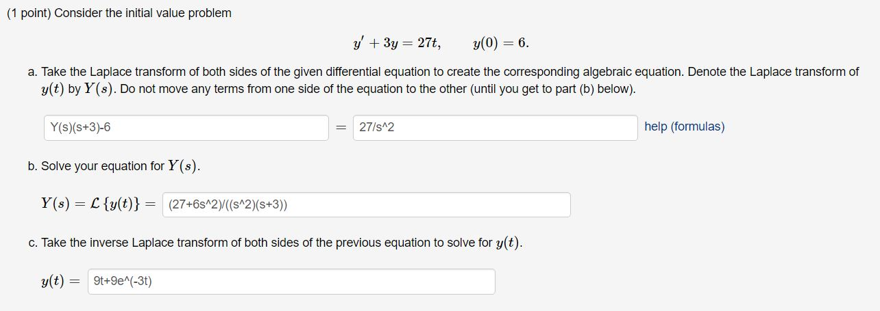 Solved (1 point) Consider the initial value problem y' + 3y | Chegg.com
