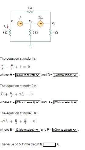 Solved The equation at ﻿node 1 is:A8+B1+4=0where Click to | Chegg.com
