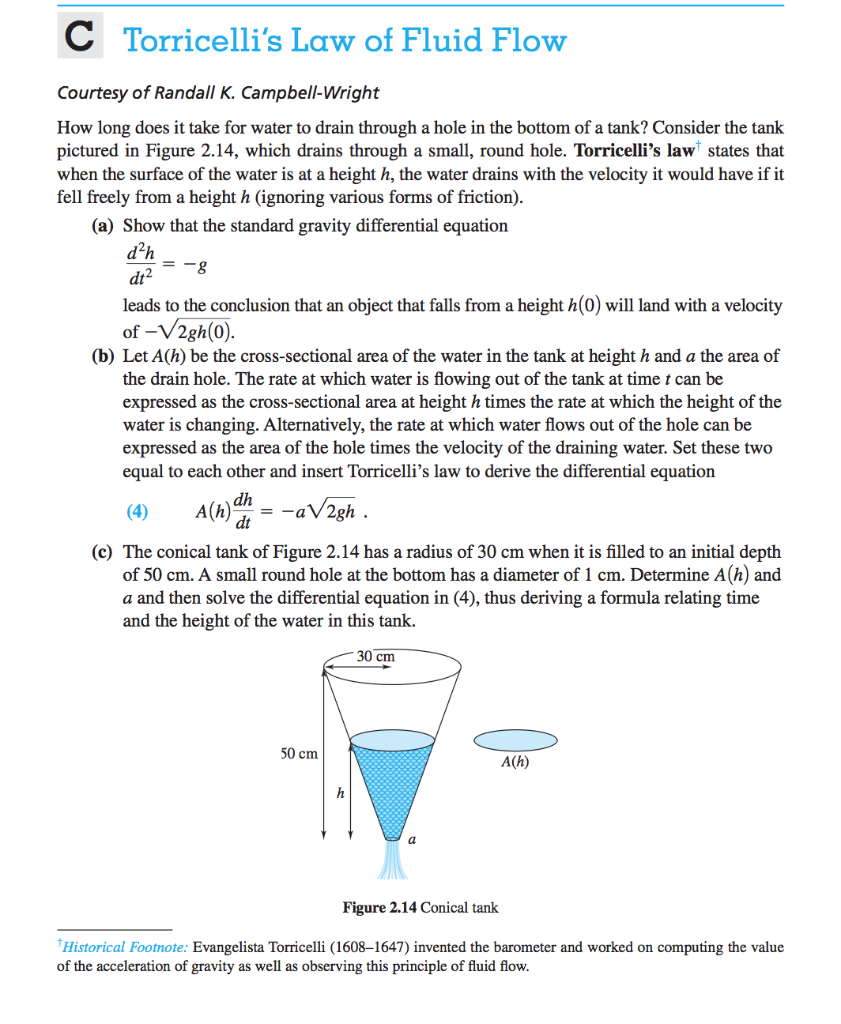 Solved Torricelli’s Law of Fluid Flow Courtesy of Randall K. | Chegg.com