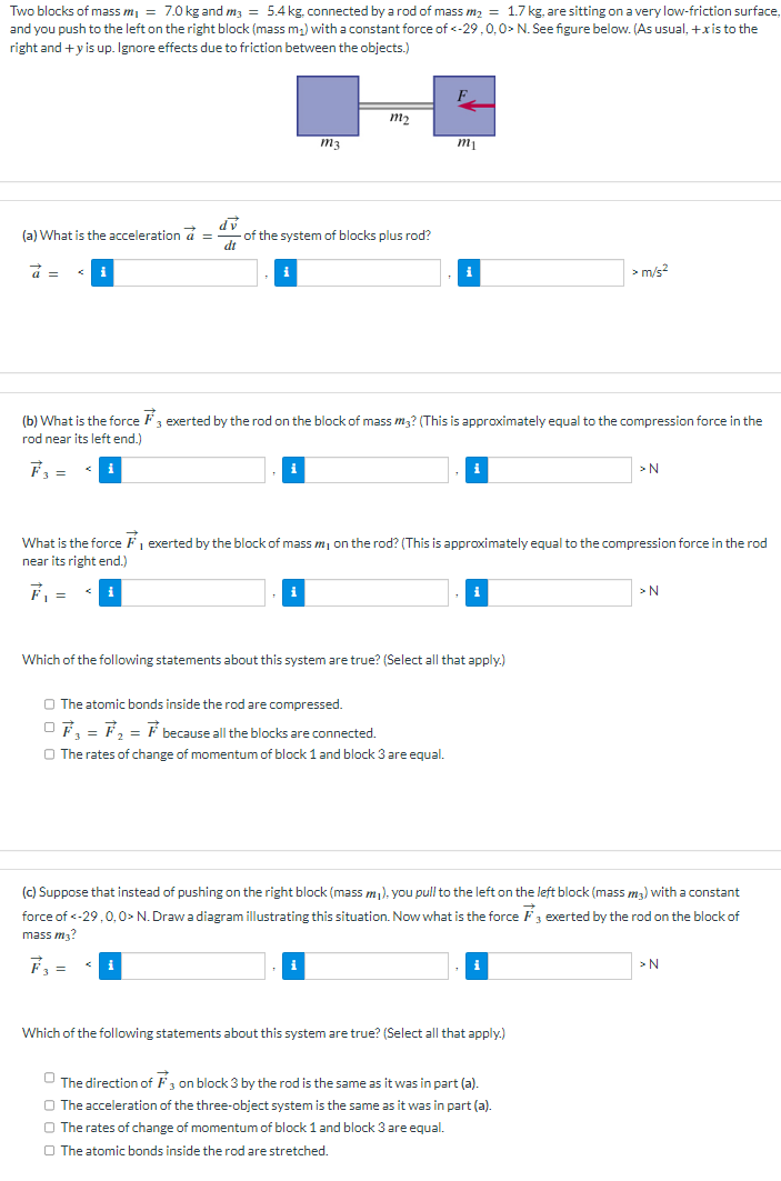 Solved Two blocks of mass m1=7.0 kg and m3=5.4 kg, connected | Chegg.com
