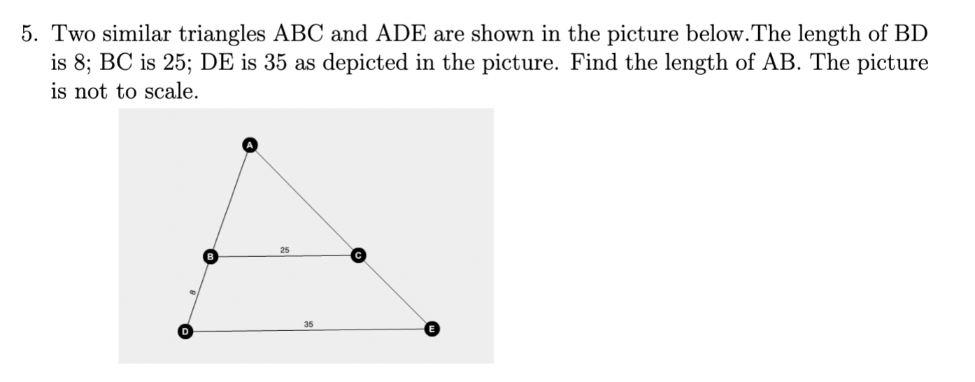 Solved 5. Two similar triangles ABC and ADE are shown in the | Chegg.com