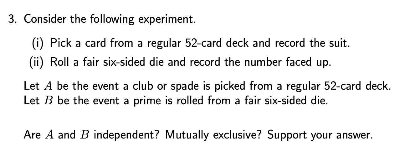 Solved 3. ﻿Consider the following experiment.(i) ﻿Pick a | Chegg.com