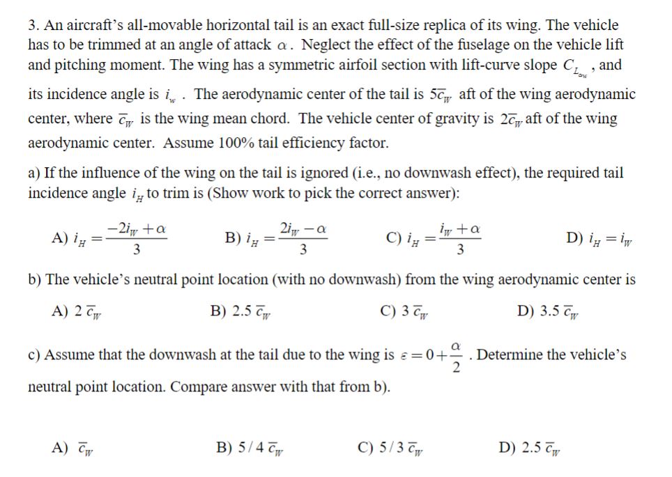 3. An aircraft's all-movable horizontal tail is an | Chegg.com