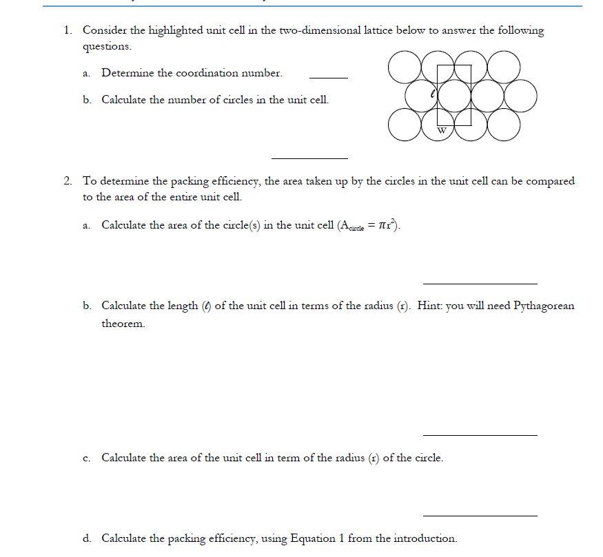 Solved 1. Consider the highlighted unit cell in the | Chegg.com