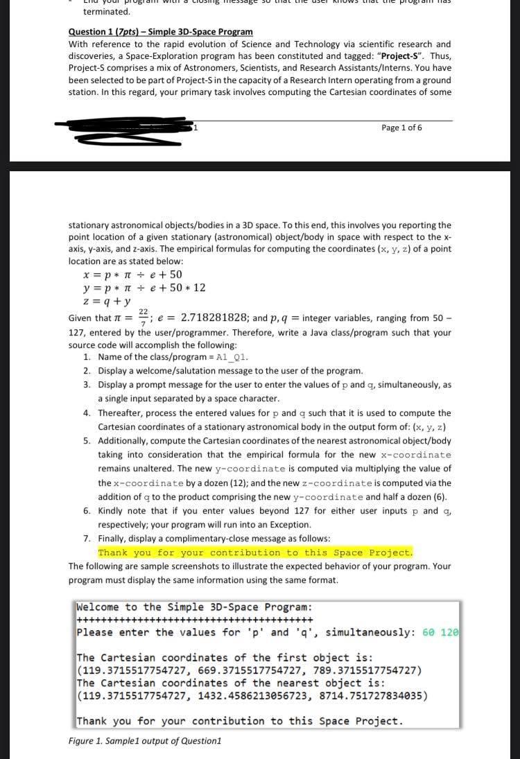 Solved Question 1 (7pts) - Simple 3D-Space Program With | Chegg.com