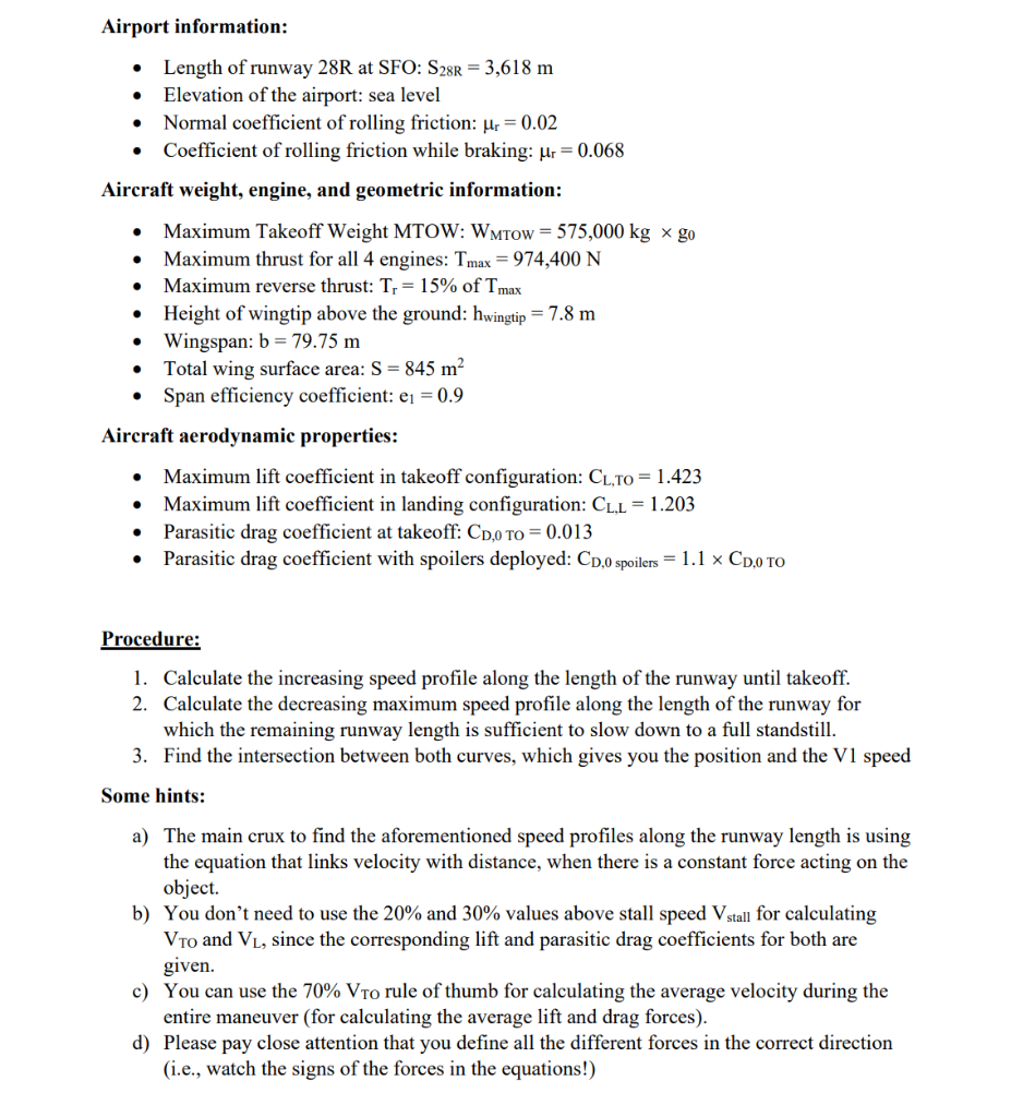 CALCULATE THE MAXIMUM REJECTED TAKEOFF SPEED (V1) AND | Chegg.com