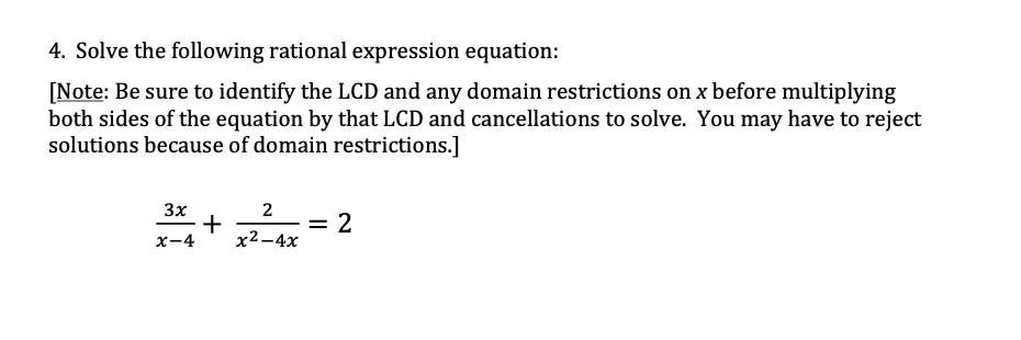 Solved Solve the following rational expression | Chegg.com