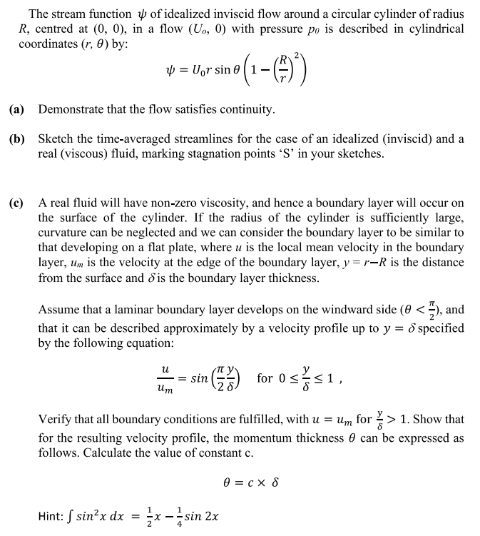 Solved The stream function ψ of idealized inviscid flow | Chegg.com