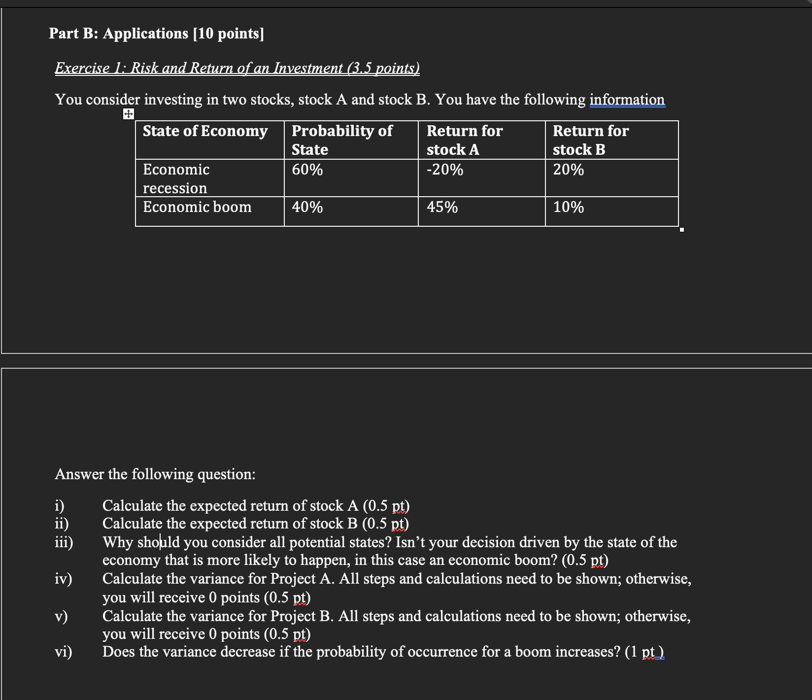 Solved Part B: Applications [10 points] Exercise 1: Risk and | Chegg.com